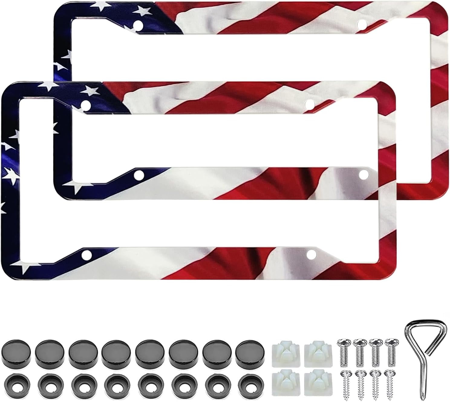 American Flag License Plate Frame Holder - 2 Pack Matte Stripe US Flag ...