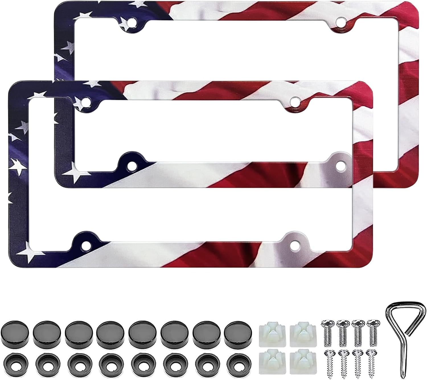 American Flag License Plate Frame Holder - 2 Pack Patriotic Matte ...