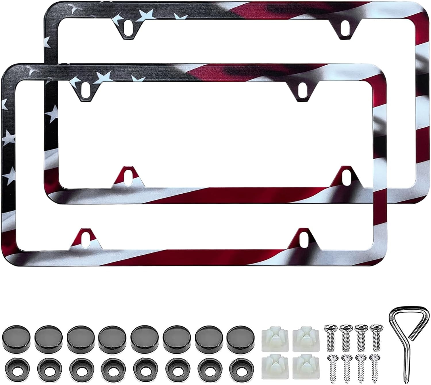 American Flag License Plate Frame Holder - 2 Pack Patriotic Stainless ...