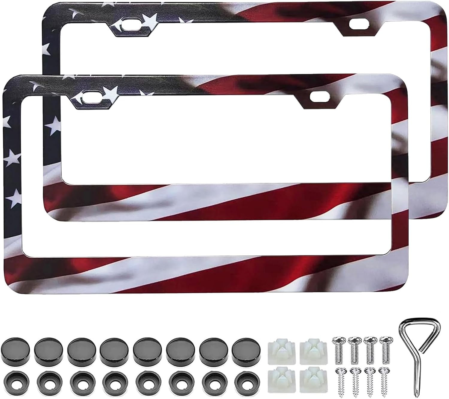 American Flag License Plate Frame Holder - 2 Pack Universal Aluminum ...