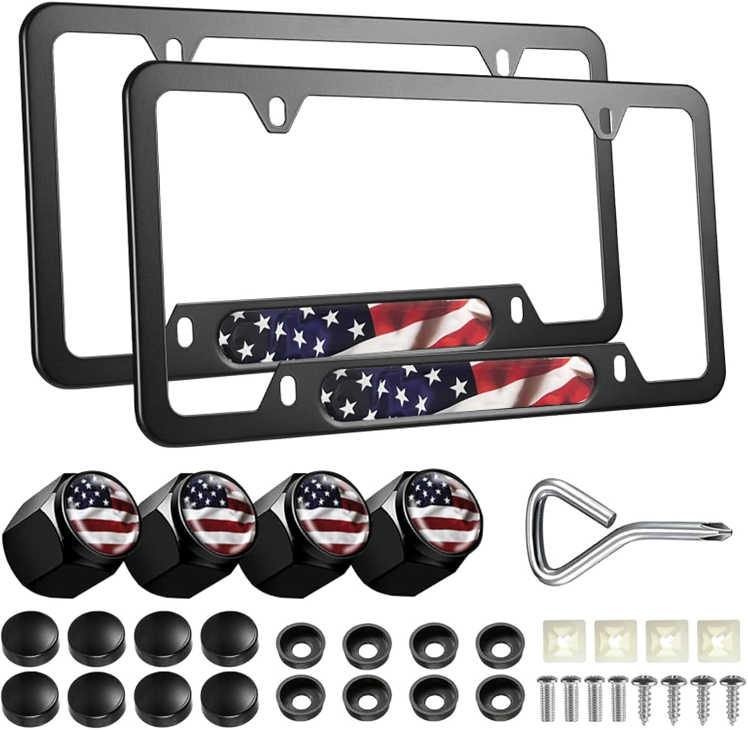 American Flag License Plate Frame Holder - 2 Pack Universal Aluminum ...