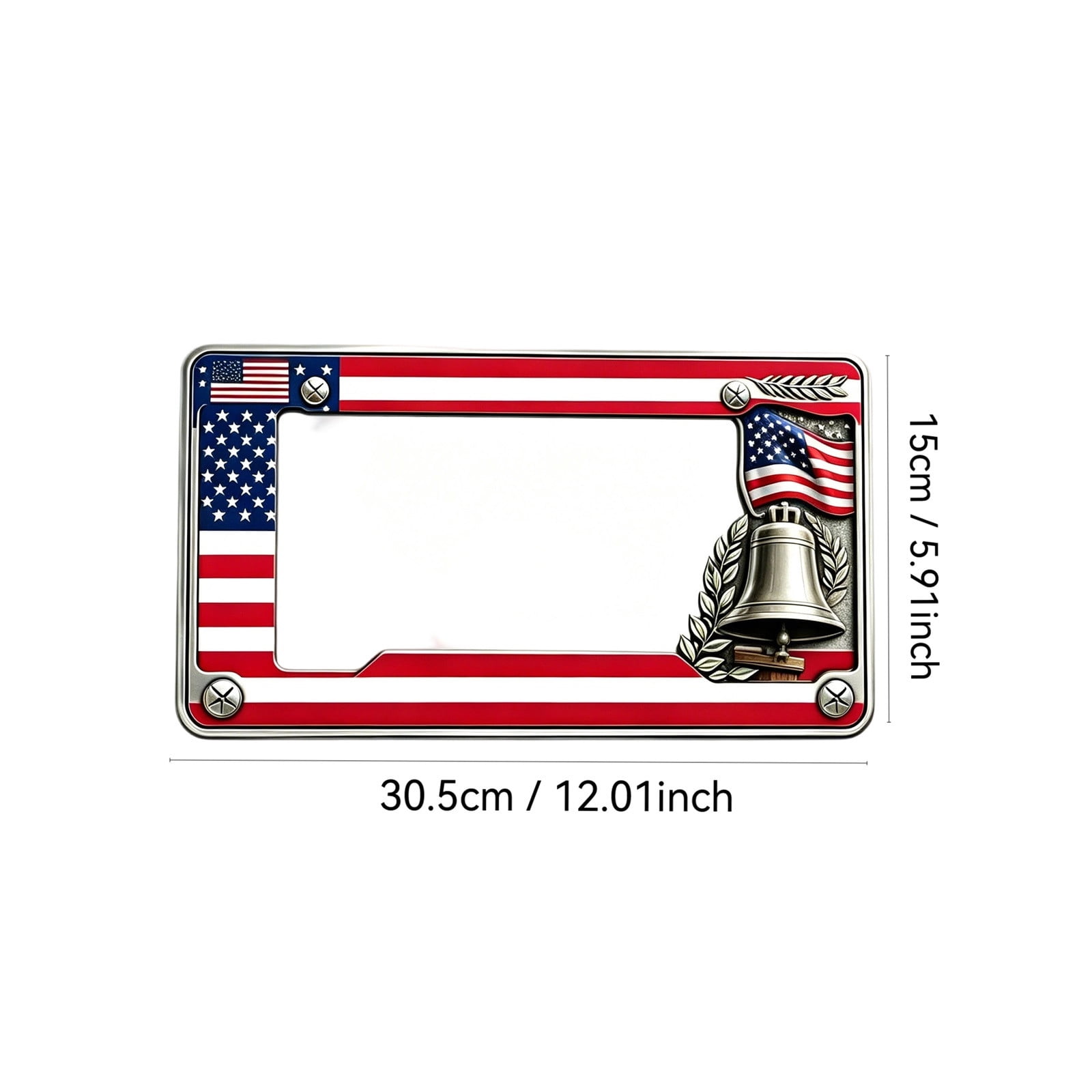 American Flag License Plate Frame Metal Patriotic Bell USA Stars Flag ...