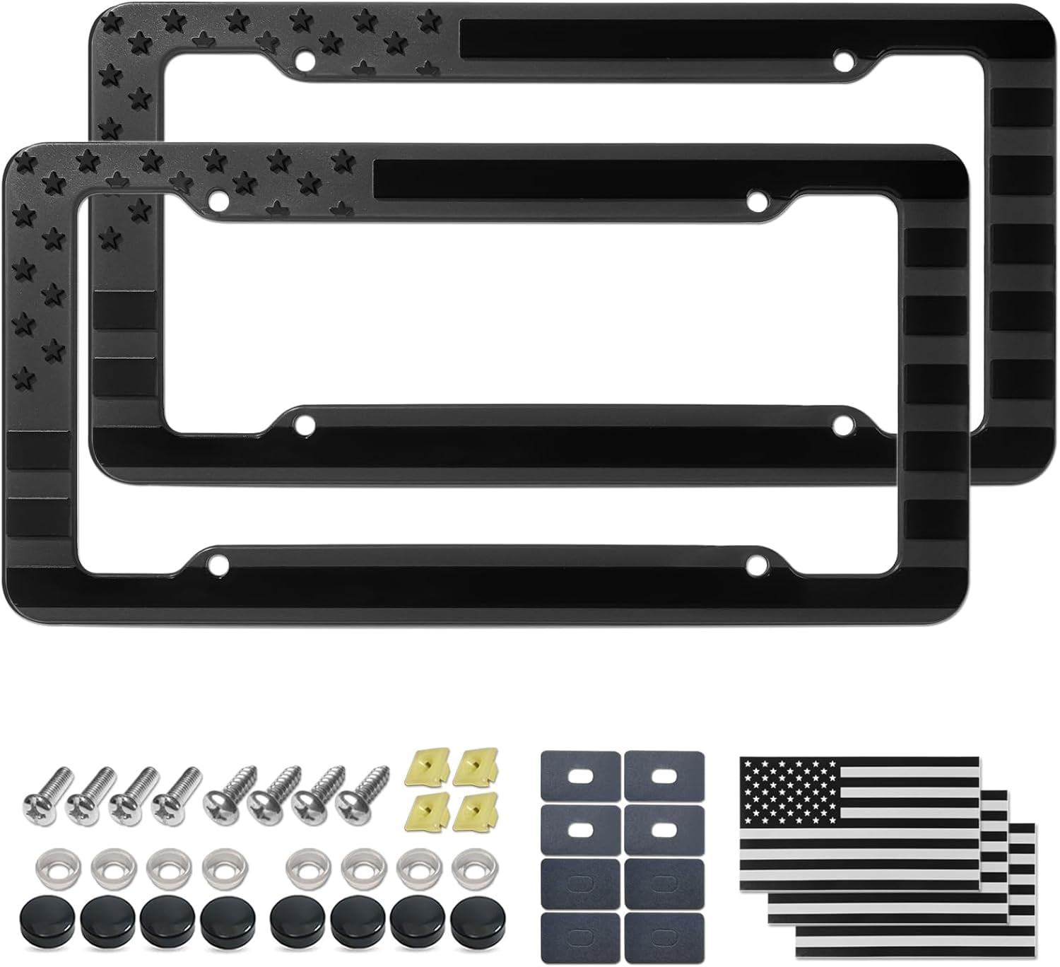 American Flag License Plate Frames- Black Plastic USA Flag Car Tag ...