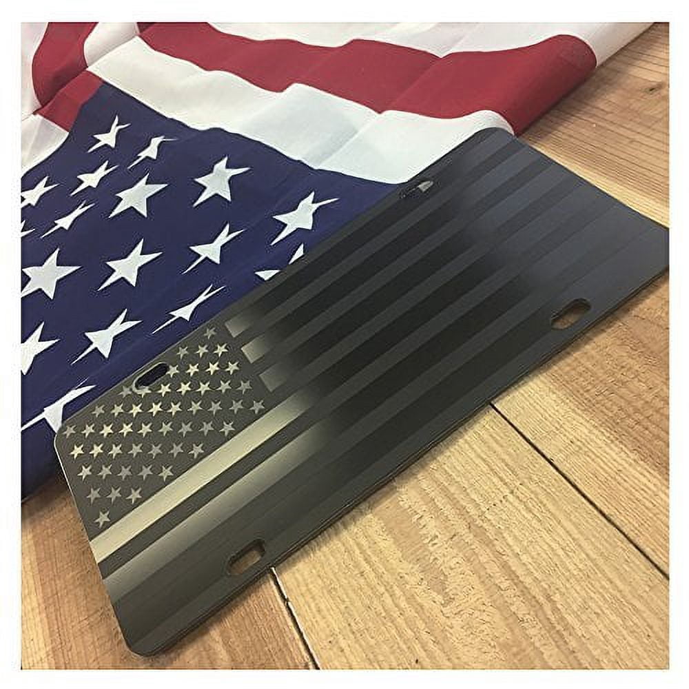 American Flag License Plate Matte Black on 1/8" Black Aluminum ...