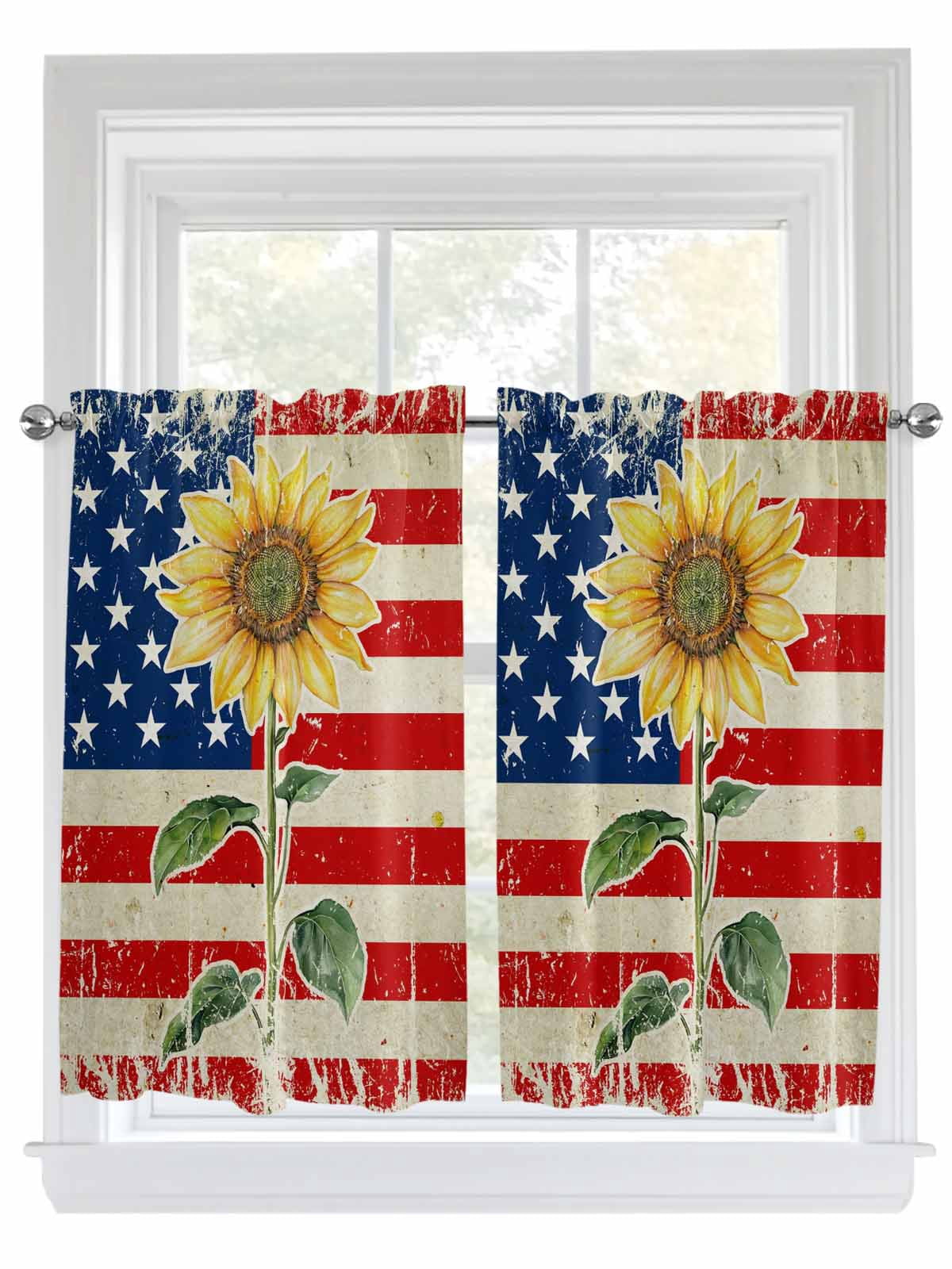 American Flag Living Room Curtains 2 Panel, Sunflower Vintage USA Flag ...