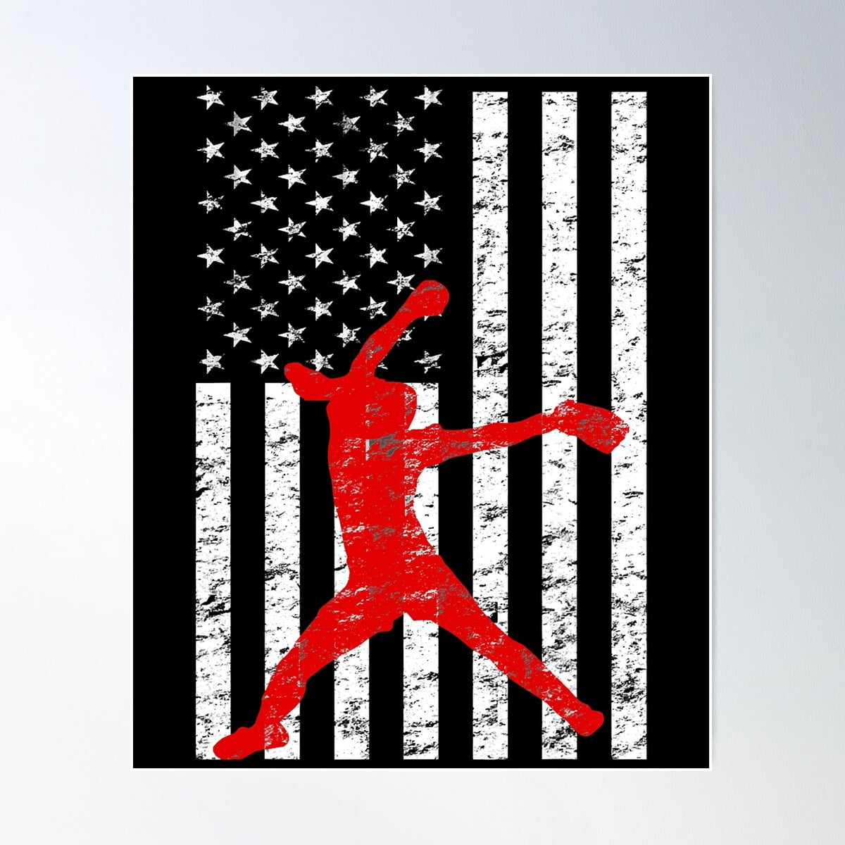 American Flag Love Softball Fastpitch Pitcher Gifts Poster Wall Art ...