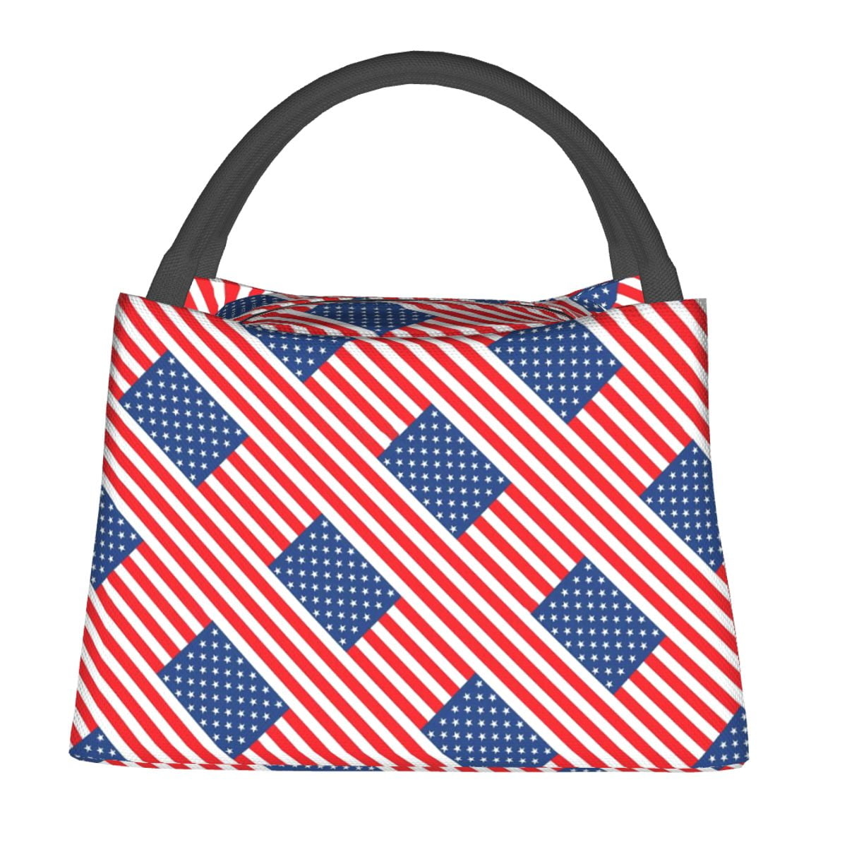 American Flag Lunch Bag White Stars Print Portable Lunch Box Designer ...