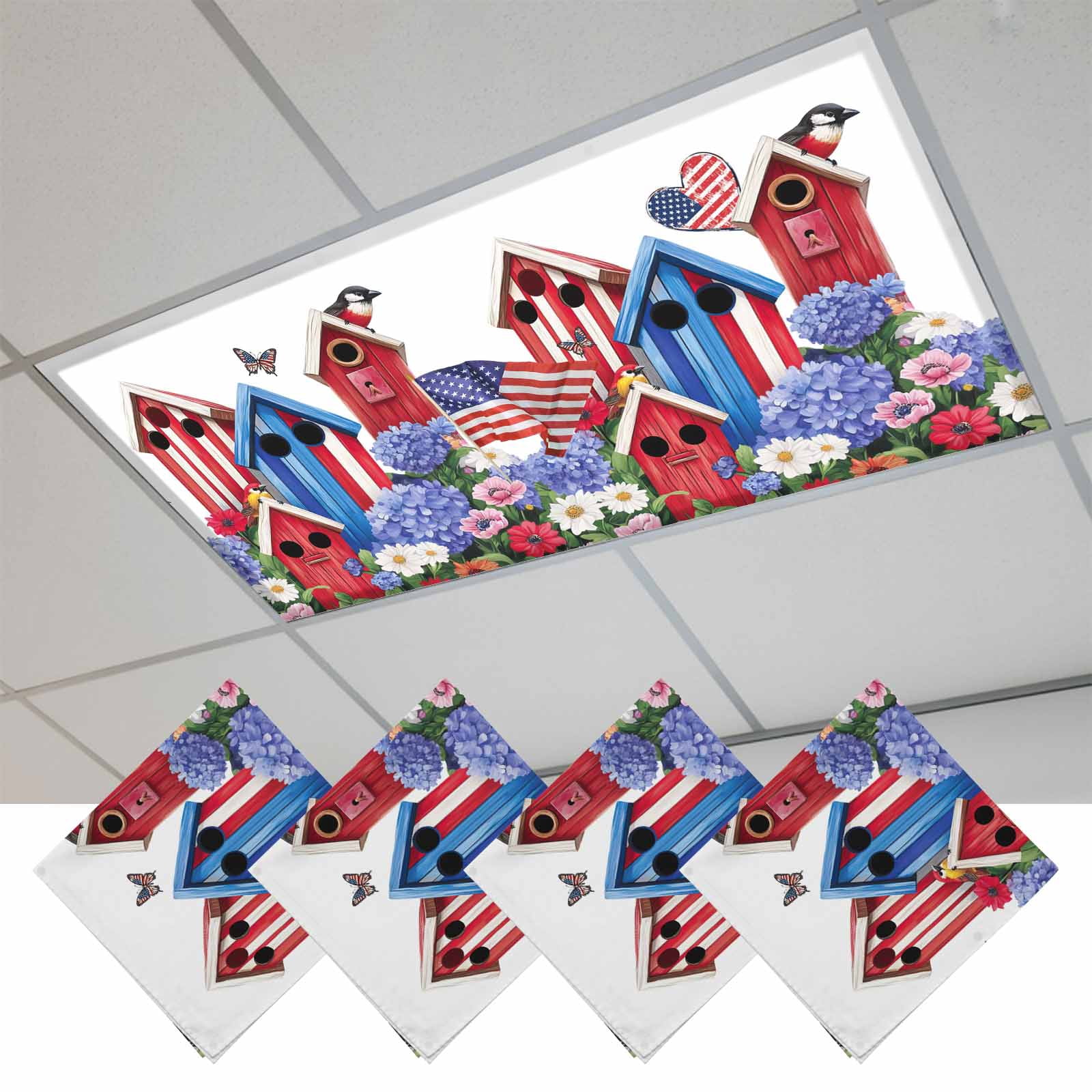 American Flag Magnetic Fluorescent Light Covers for Ceiling Lights 2 x ...