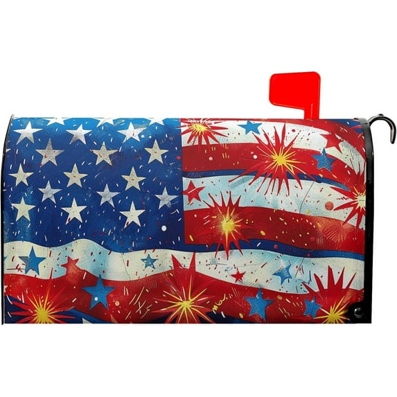 American Flag Magnetic Mailbox Cover Fireworks and Flag USA Holiday ...