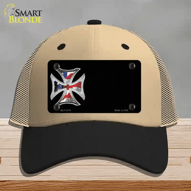 American Flag Maltese Cross Offset Novelty License Plate Hat Mesh Khaki ...