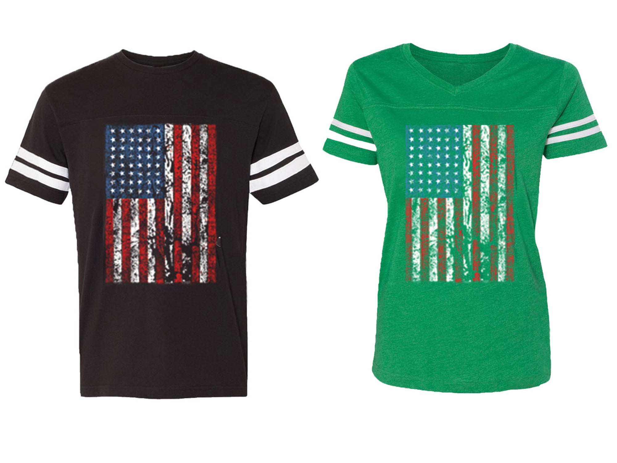 American Flag Matching Couple Cotton Jerseys (Men Black / Women Green ...