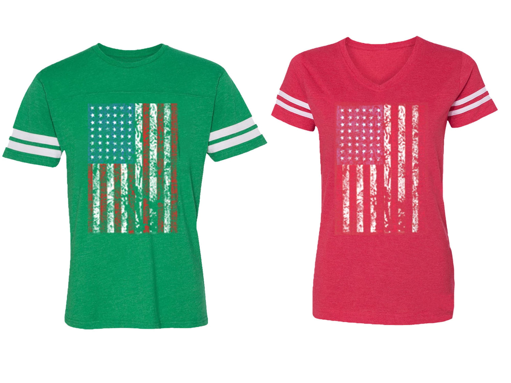 American Flag Matching Couple Cotton Jerseys (Men Green / Women Red ...
