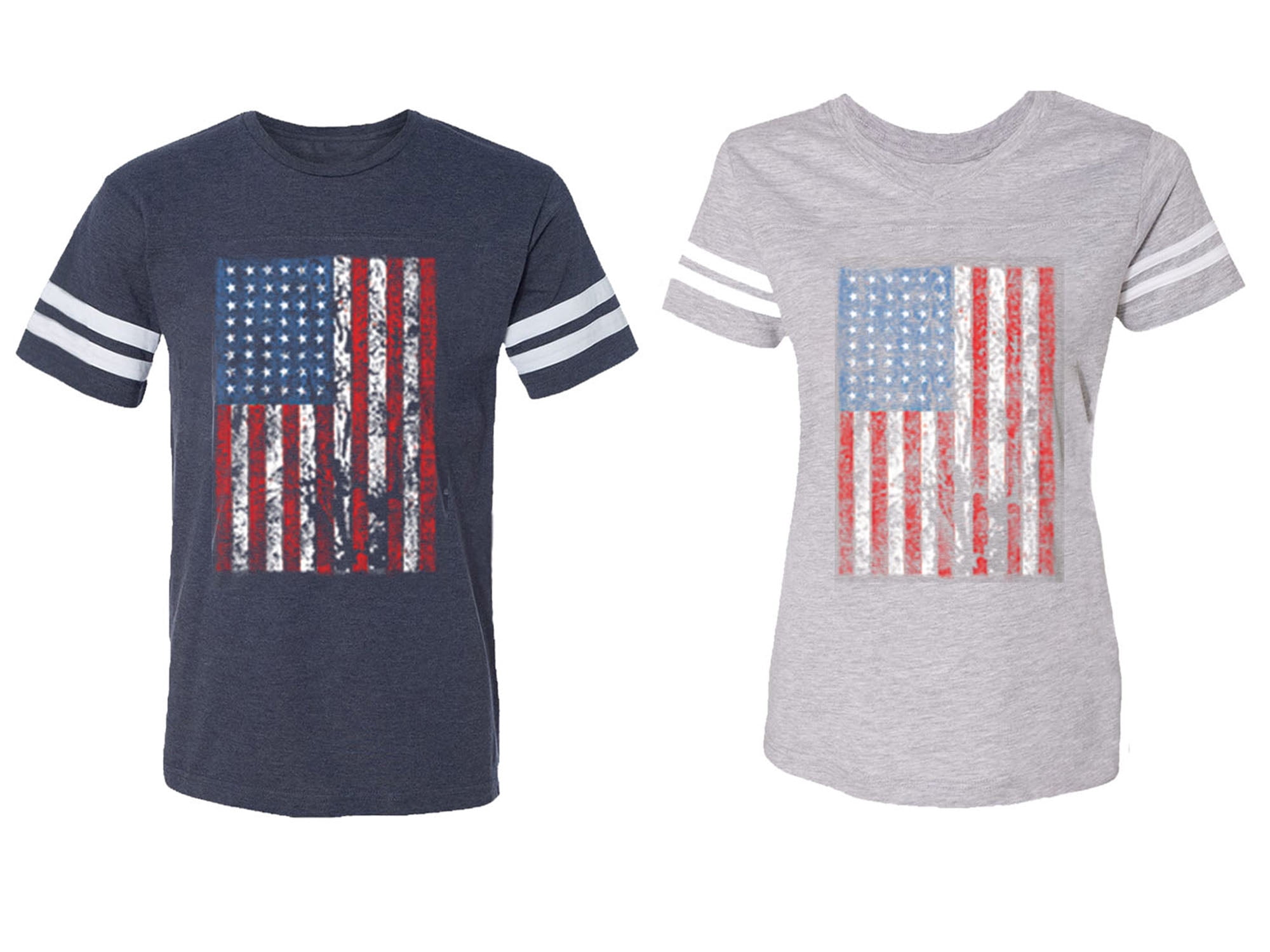 American Flag Matching Couple Cotton Jerseys (Men Navy / Women Heather ...