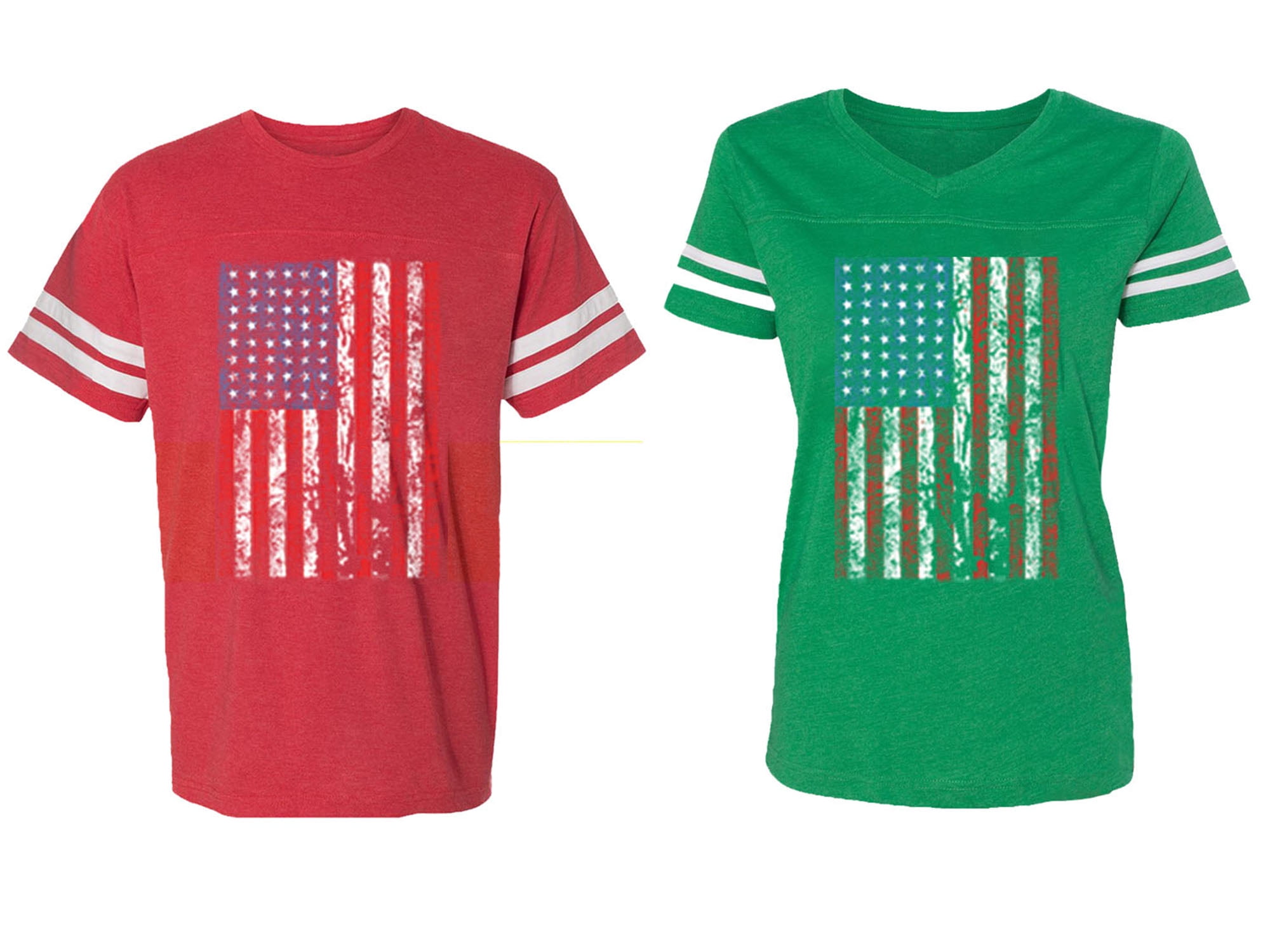 American Flag Matching Couple Cotton Jerseys (Men Red / Women Green ...