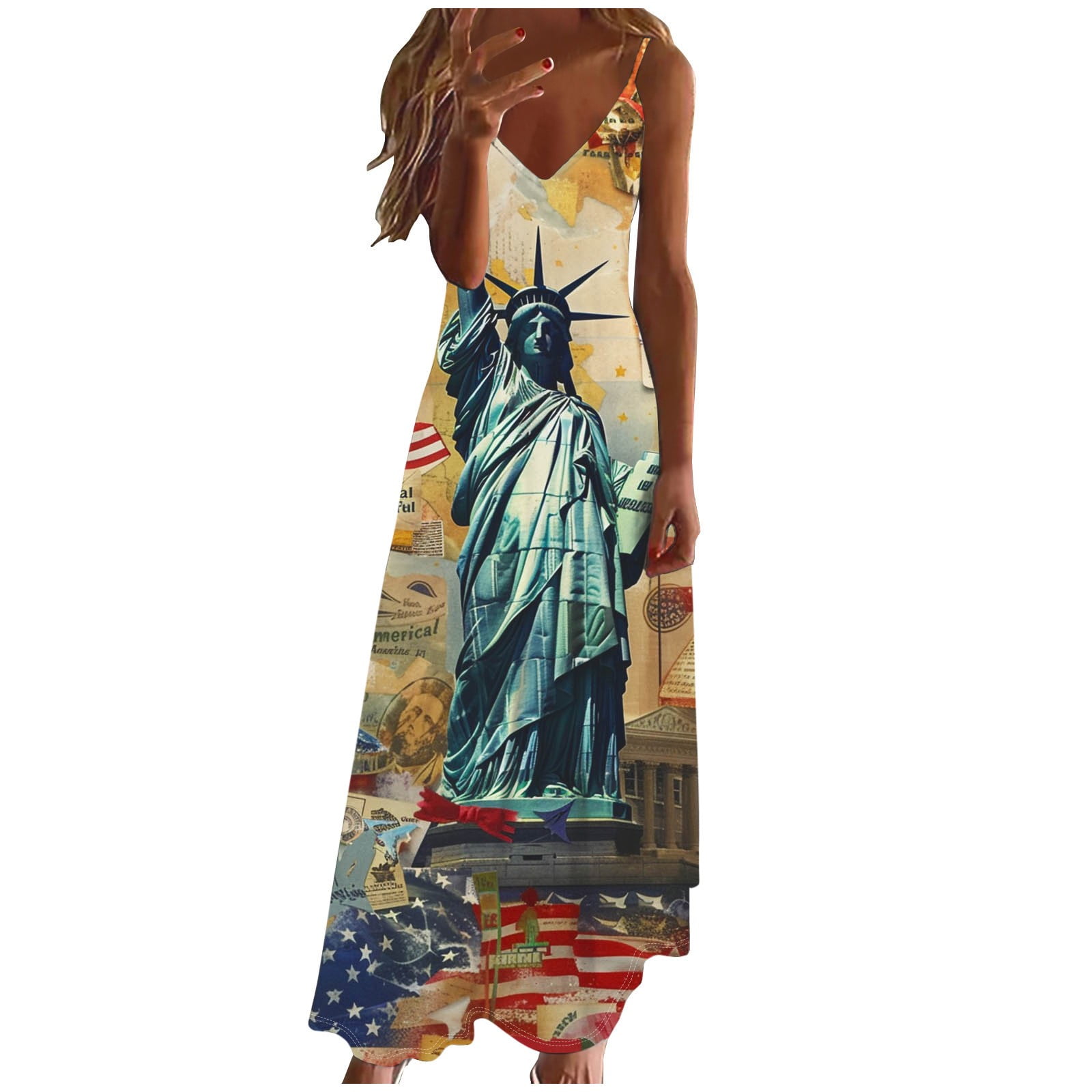 American Flag Maxi Dress for Women Patriotic Sleeveless 4th of July ...