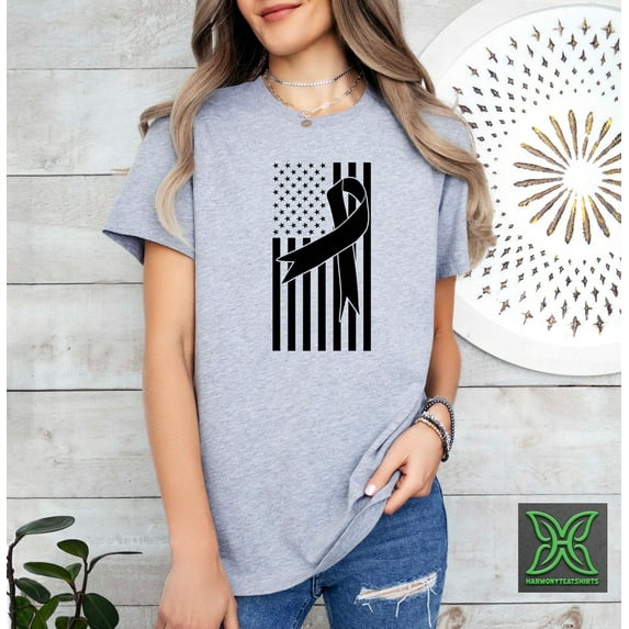 American Flag Melanoma Ribbon Shirt, Skin Cancer Support Awareness Tee ...