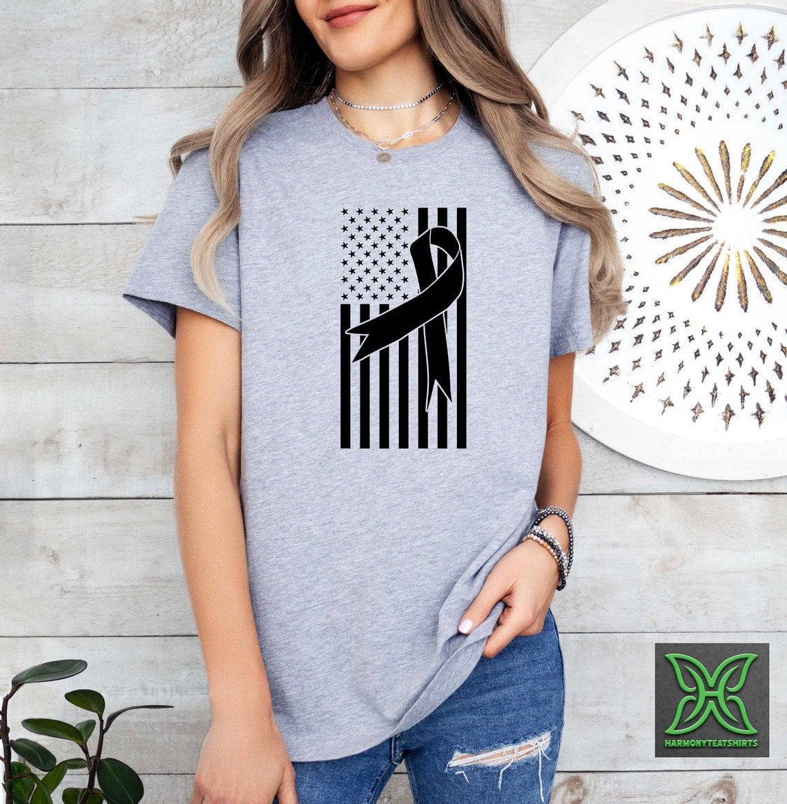 American Flag Melanoma Ribbon Shirt, Skin Cancer Support Awareness Tee ...