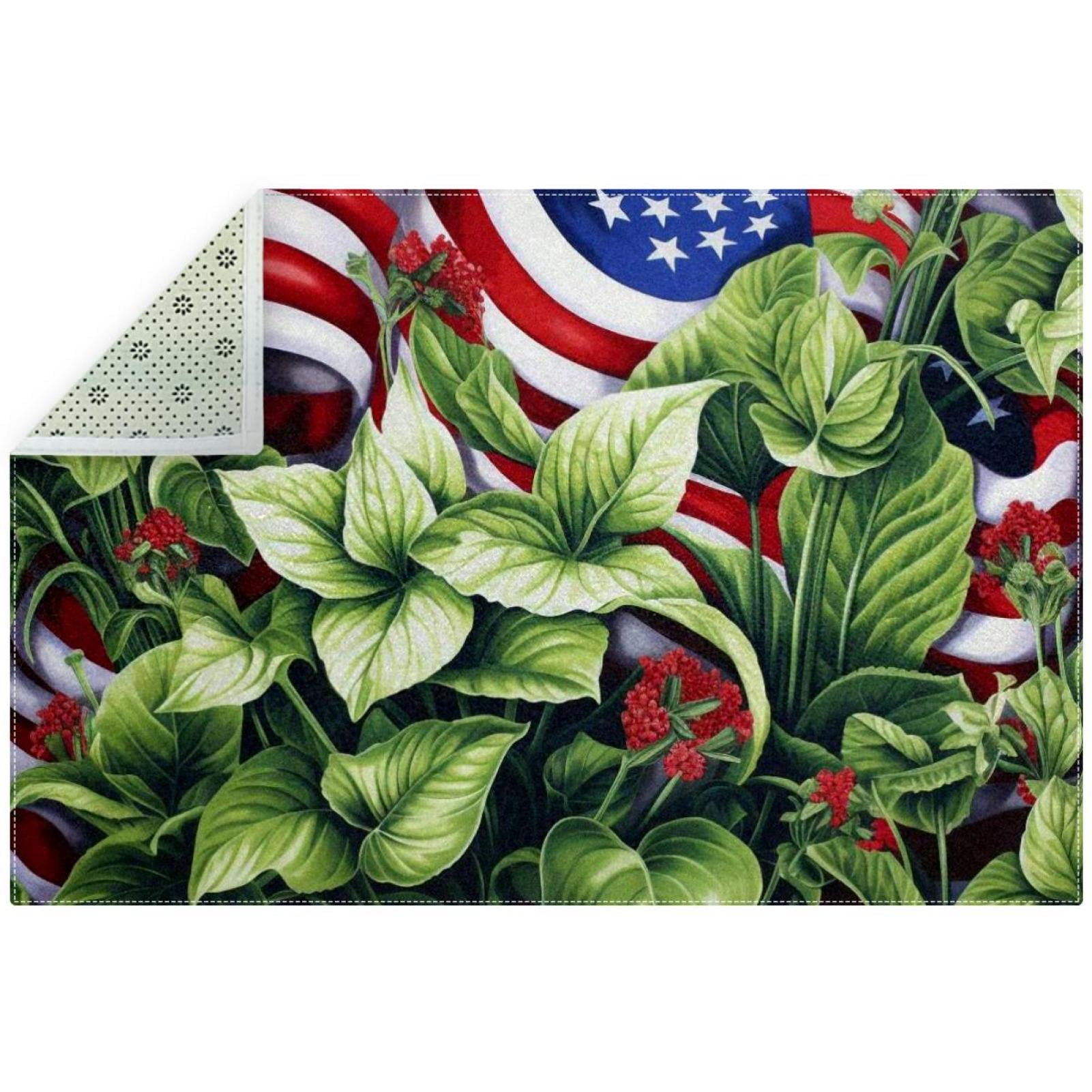American Flag Modern Style Polyester Rectangular Door Mat with Right ...