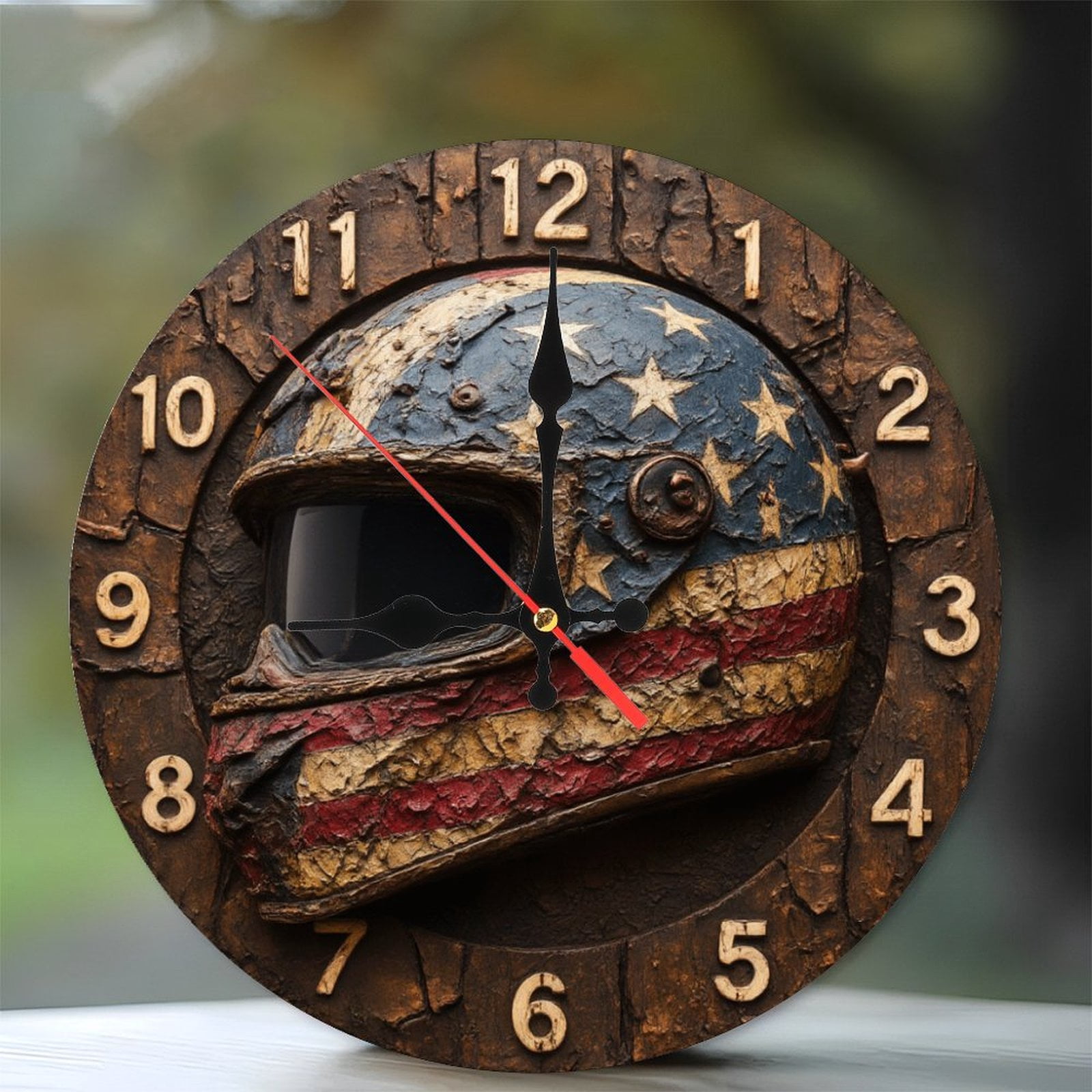 American Flag Motorcycle Helmet Wall Clock Vintage Decor 10-Inch Silent ...