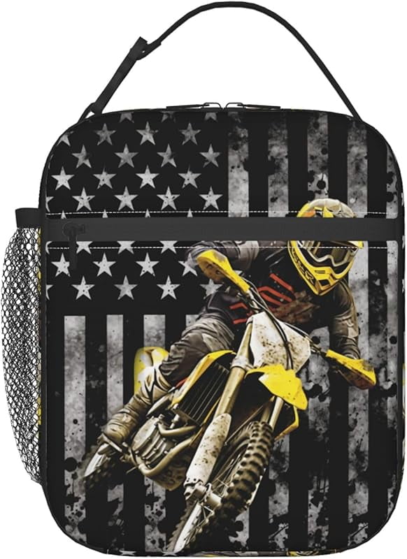 American Flag Motorcycle Lunch Bag Insulated Reusable Lunch Box Thermal ...