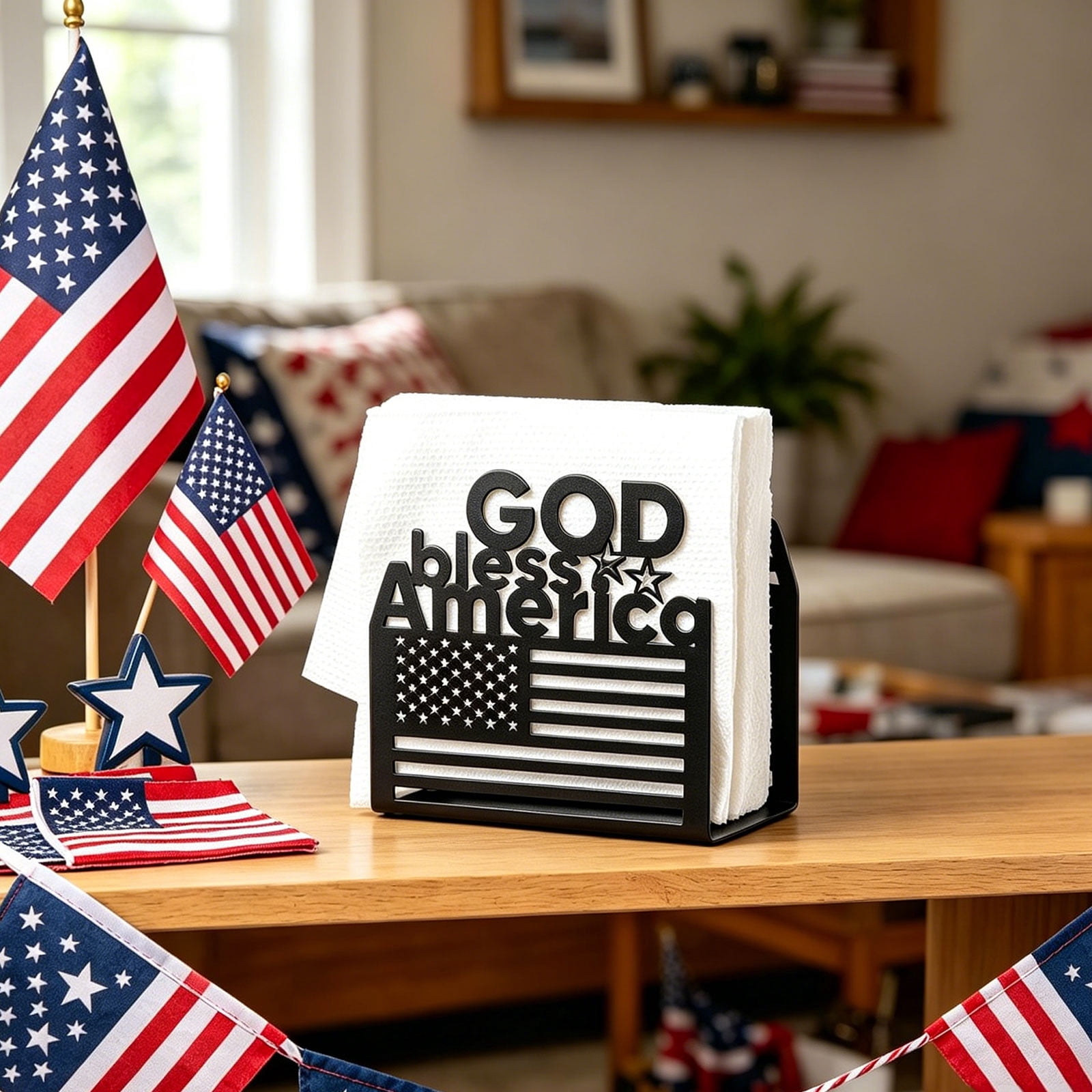 American Flag Napkin Holder, Patriotic Paper Towel Organizer Decorative ...