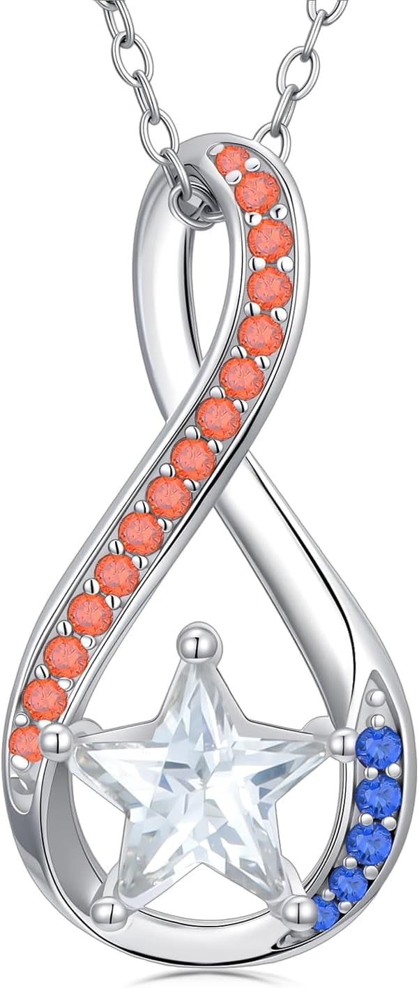 American Flag Necklace for Women, 925 Sterling Silver Infinity Red ...