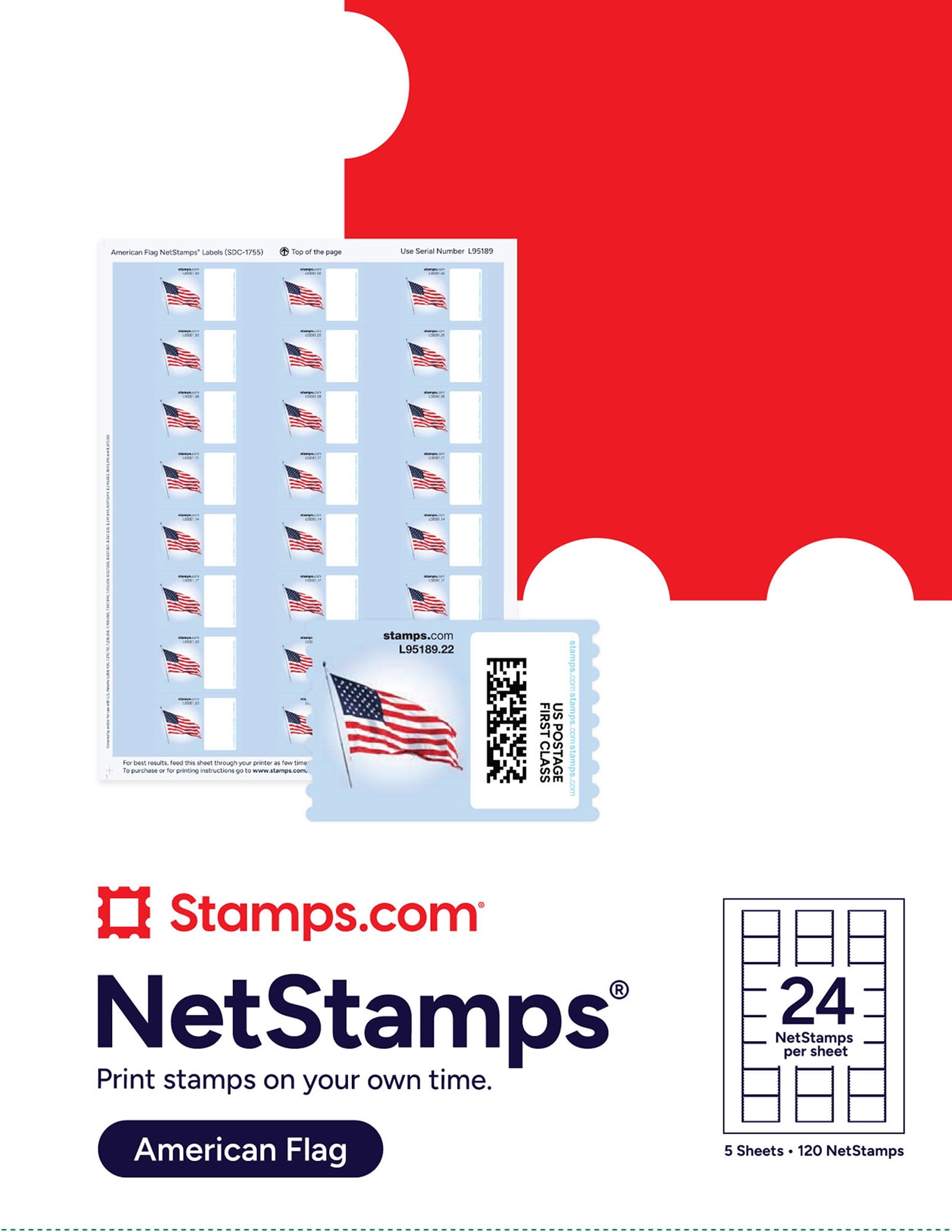 American Flag NetStamp 120 ct - Blank Postage Labels - NOT Forever ...