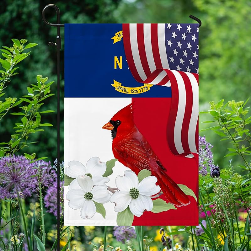 American Flag - North Carolina State Cardinal and Dogwood Flower Flag ...