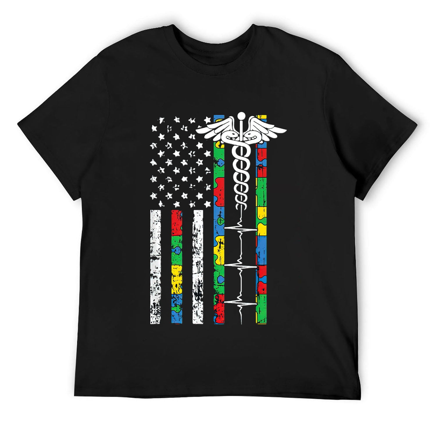 American Flag Nurse Autism Awareness Cool Registered RN Gift Mens T ...