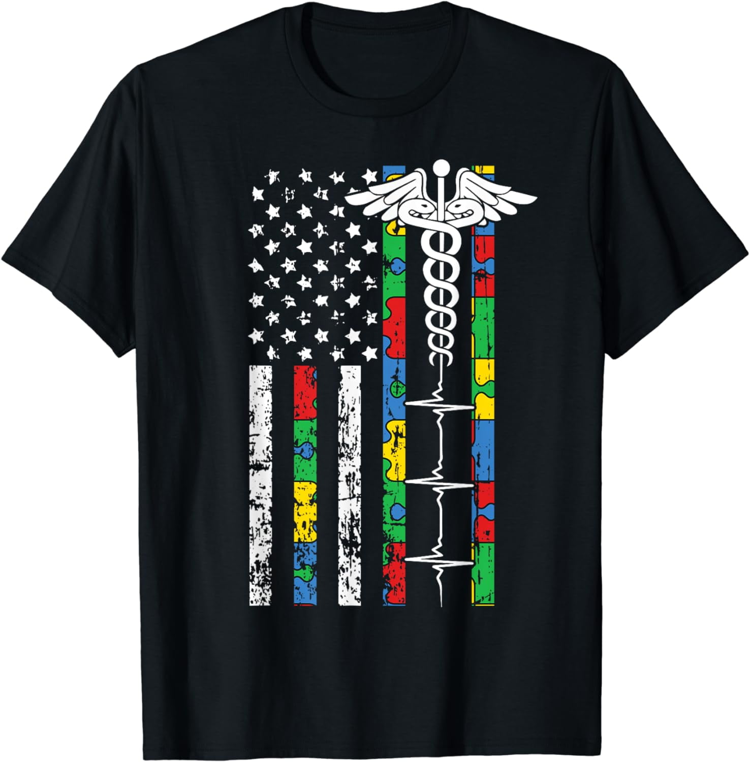 American Flag Nurse Autism Awareness Cool Registered RN Gift T-Shirt ...