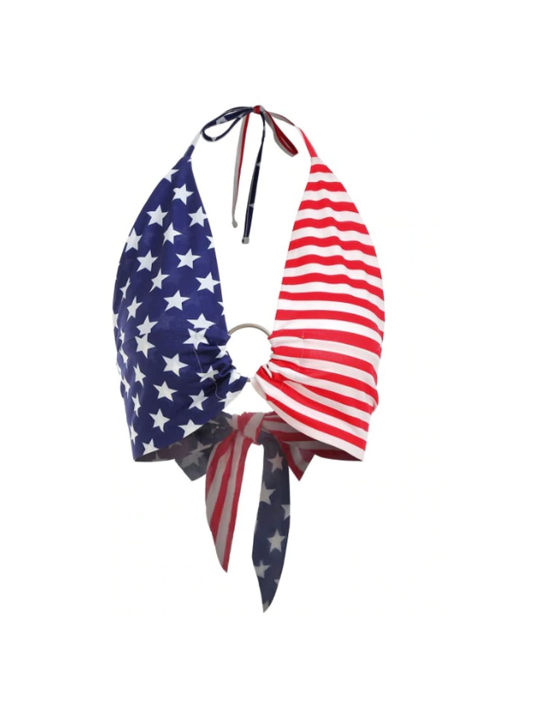 American Flag Open Back Camisole Halter Vest Deep V Neck Knot Tie Crop ...
