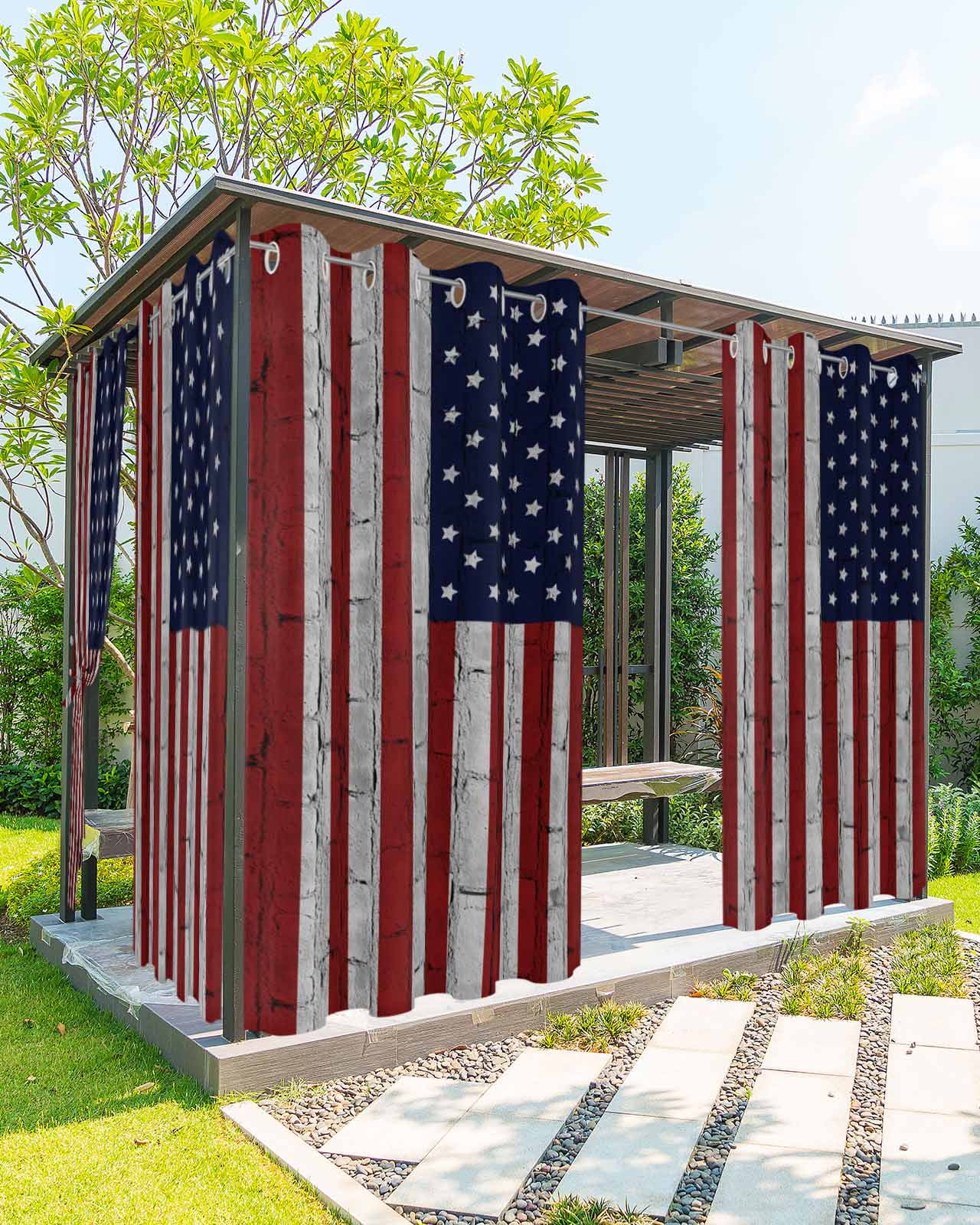 American Flag Outdoor Curtains for Patio, Vintage Brick Wall Star ...