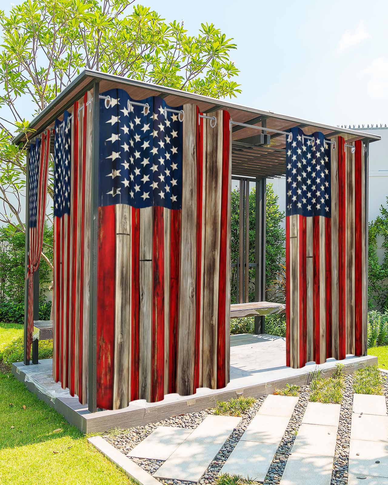 American Flag Outdoor Curtains for Patio Waterproof,Red Blue Star ...