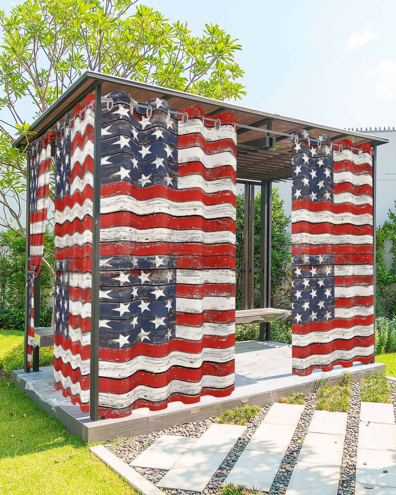 American Flag Outdoor Curtains for Patio Waterproof,Red Blue Star ...