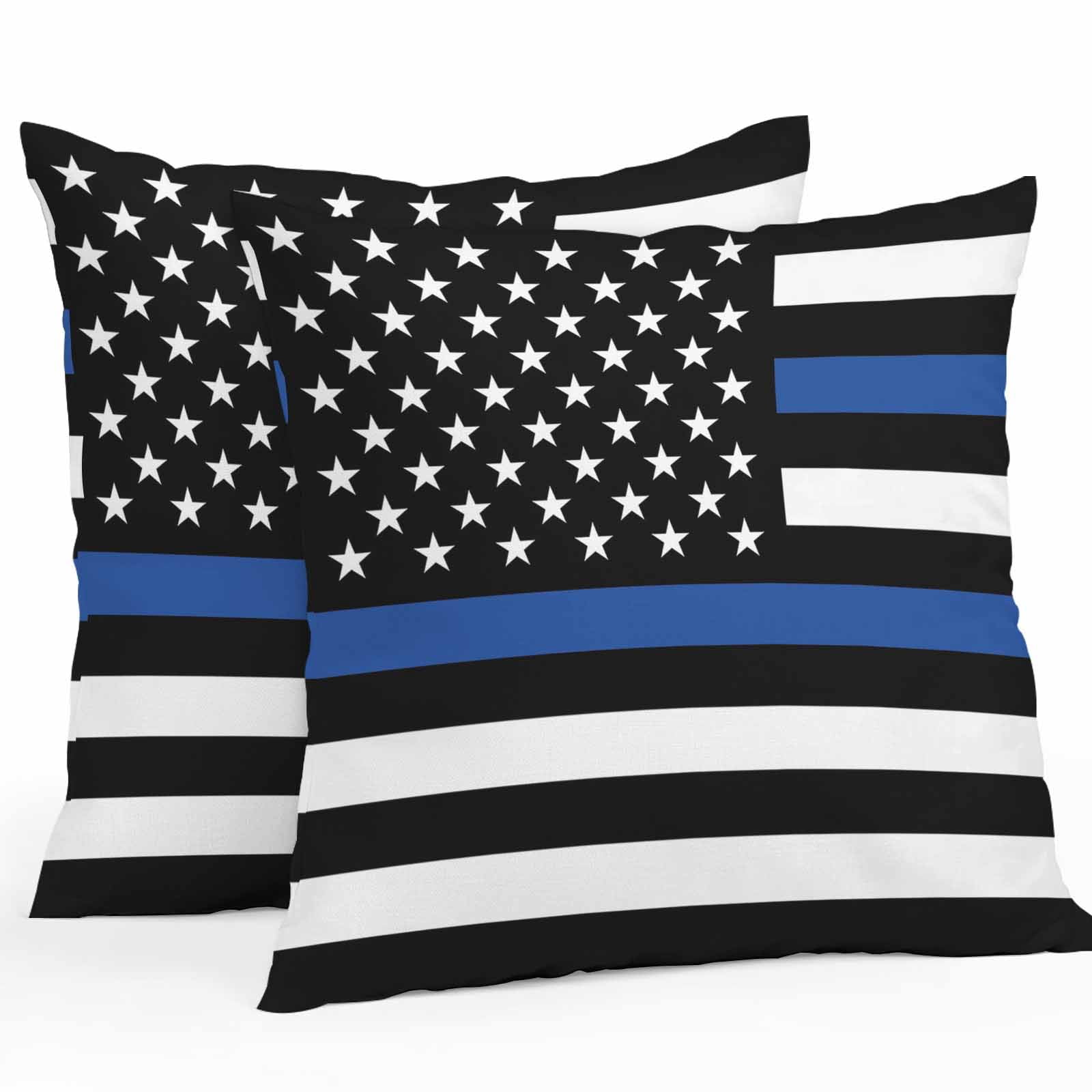 American Flag Outdoor Pillow Covers Set of 2 Retro USA Flag Blue Line ...