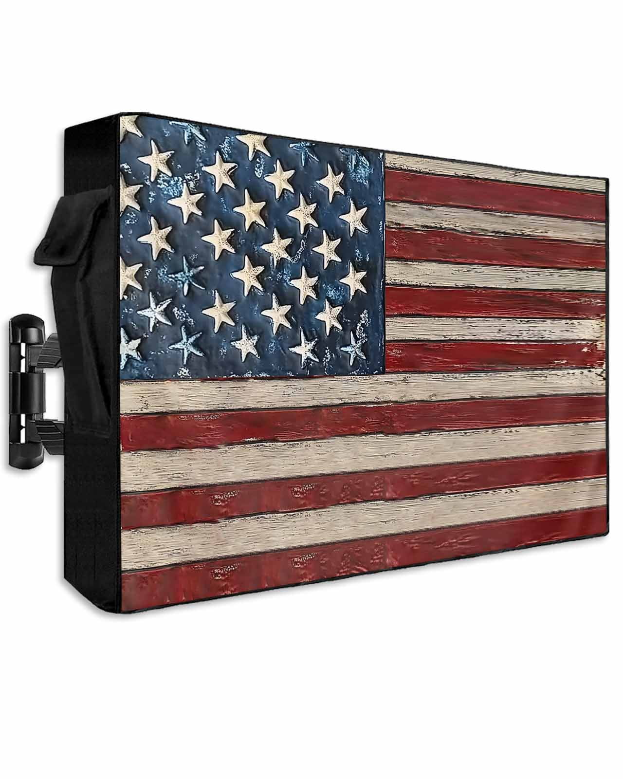 American Flag Outdoor TV Cover 70 to 75 Inch Weatherproof, Red White ...