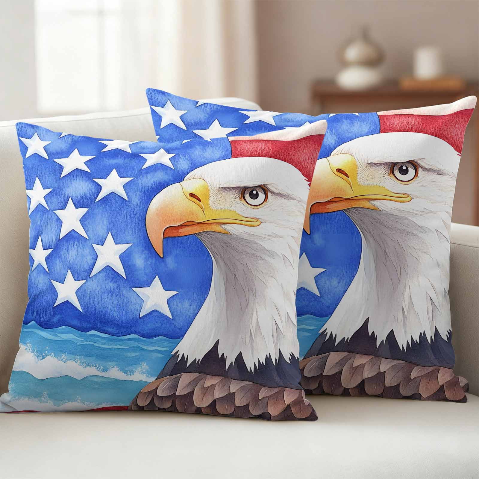 American Flag Outdoor Waterproof Throw Pillow Covers 18x18 Set of 2 ...