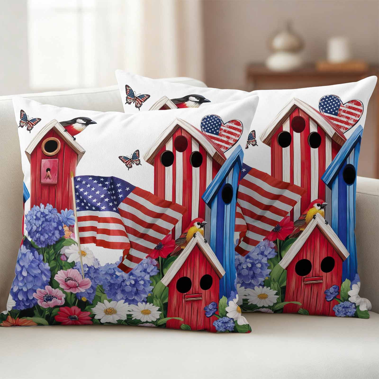 American Flag Outdoor Waterproof Throw Pillow Covers 18x18 Set of 2 ...