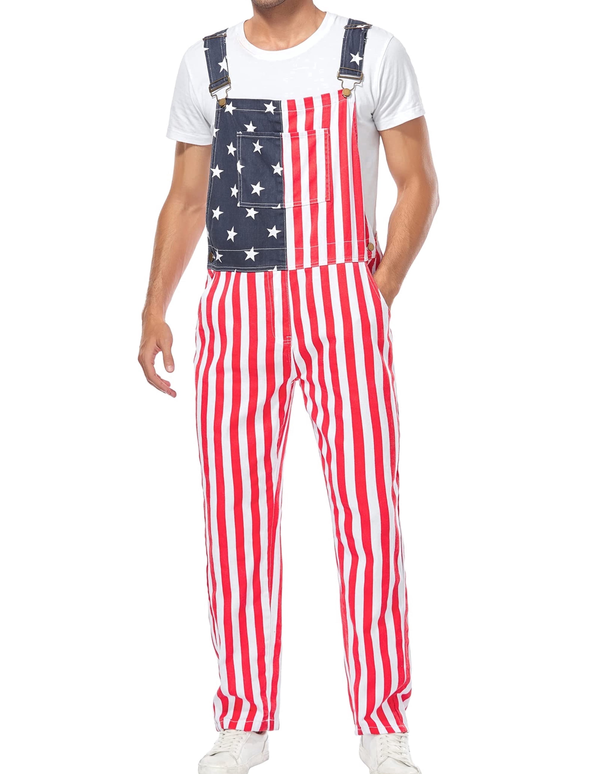 Yuanbang Flag-Themed Overalls for Men, Red White Blue Bib with ...