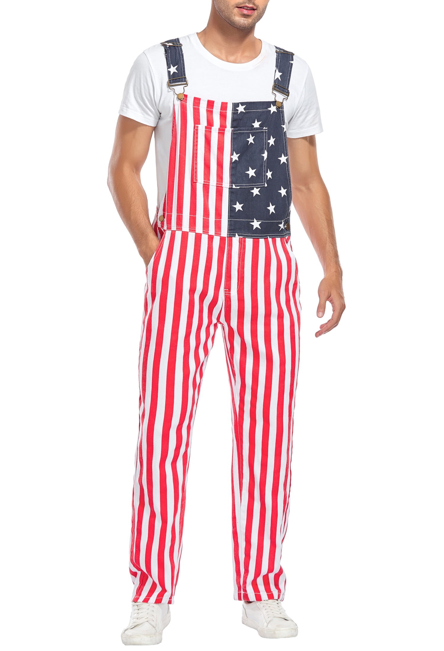Yuanbang Men's Flag-Themed Overalls, Adjustable Straps, Red White Blue ...