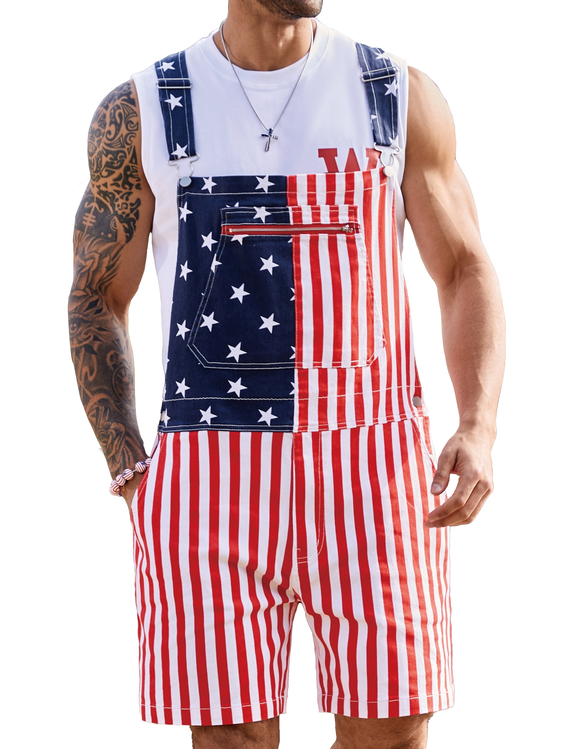 250th Anniversary American Flag Overalls Denim Bib Jumpsuit Shorts Jean ...