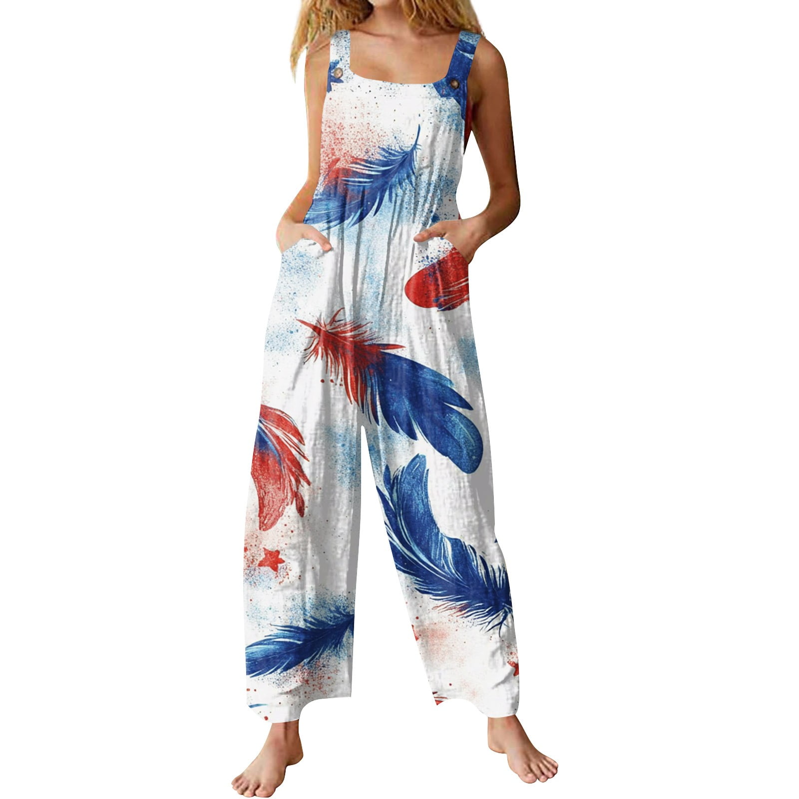 American Flag Overalls, Festive Independence Day Print Jumpsuit Autumn ...