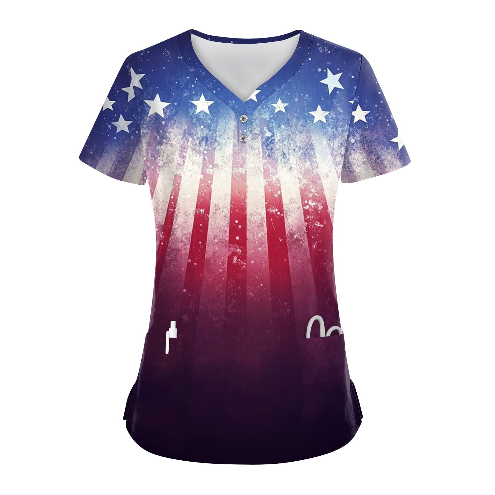 American Flag Overalls,July 4Th Scrub Tops Women V-Neck Short Sleeve ...