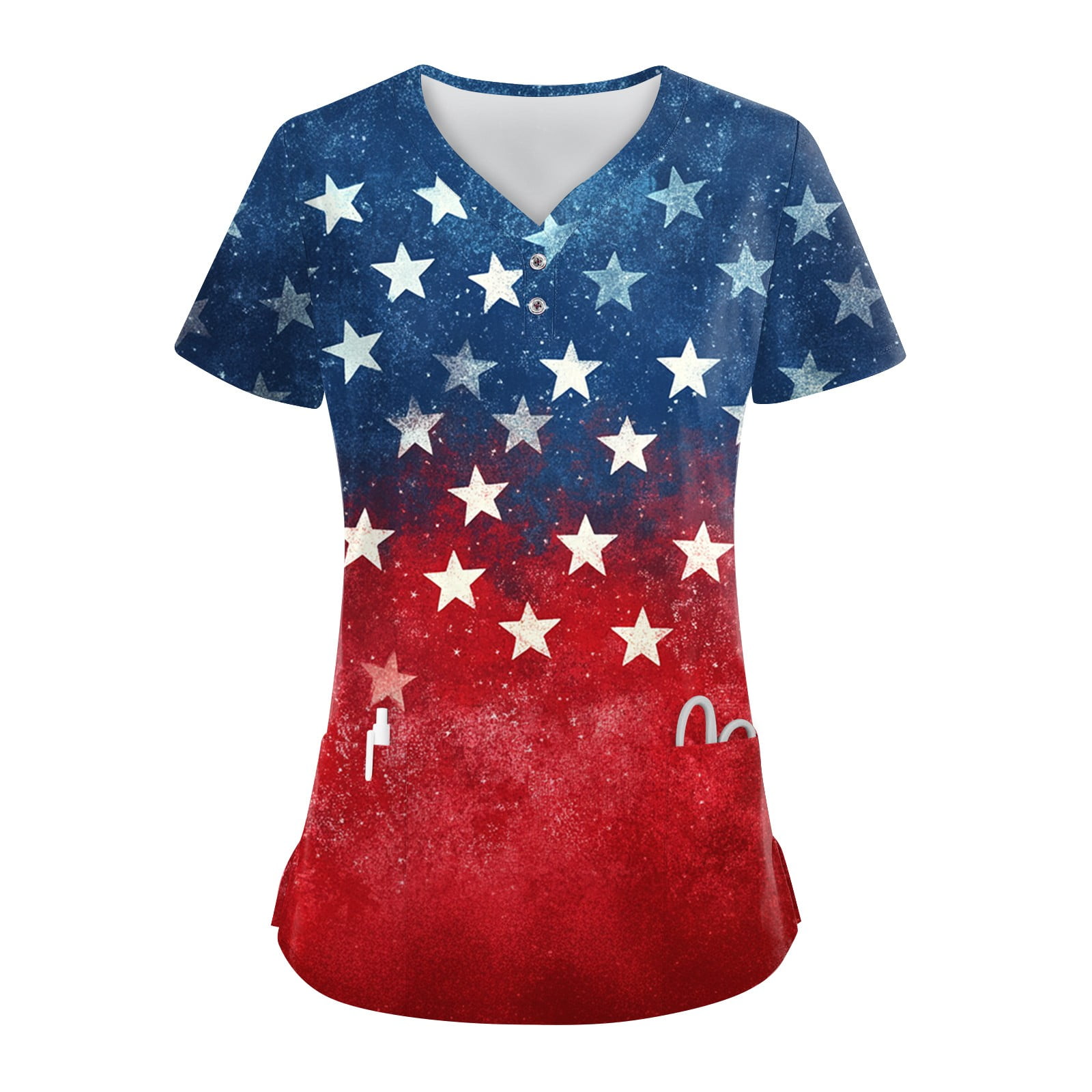 American Flag Overalls,July 4Th Scrub Tops Women V-Neck Short Sleeve ...