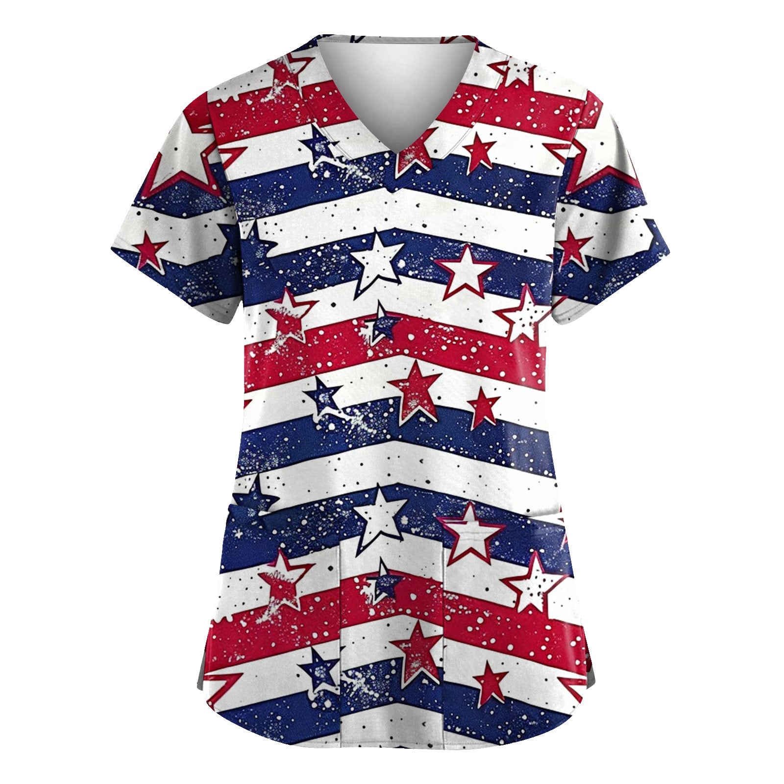 American Flag Overalls,July 4Th Scrub Tops Women V-Neck Short Sleeve ...