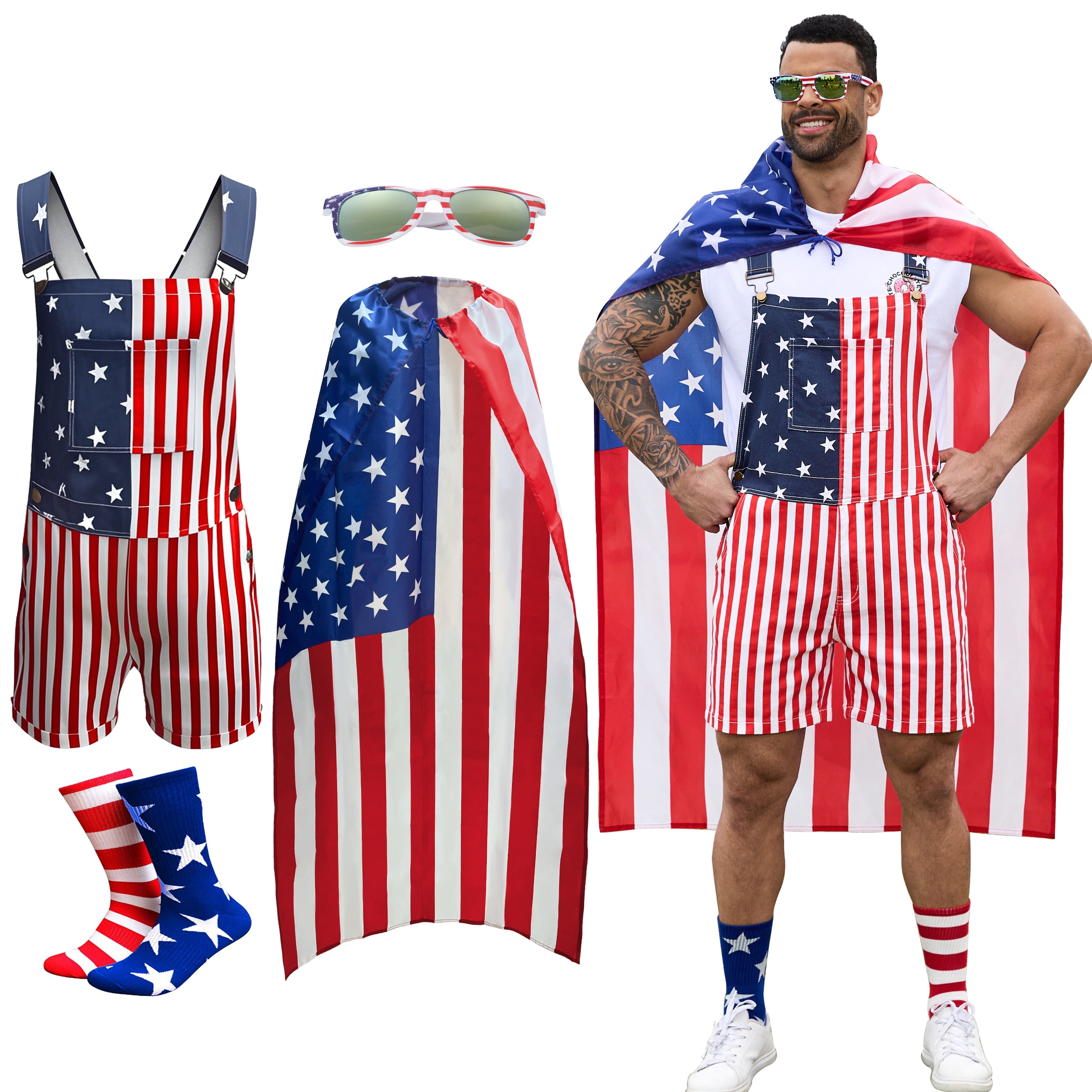 250th Anniversary American Flag Overalls Men,4th of July Cape,USA ...