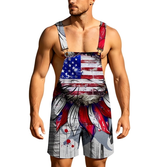 American Flag Overalls for Men Loose Fit Bib Jumpsuit Shorts Patriotic ...