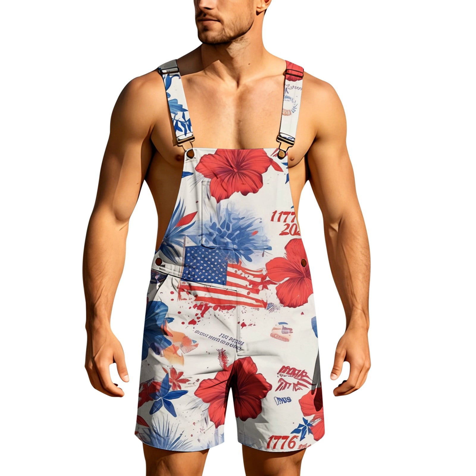 American Flag Overalls for Men Loose Fit Bib Jumpsuit Shorts Patriotic ...
