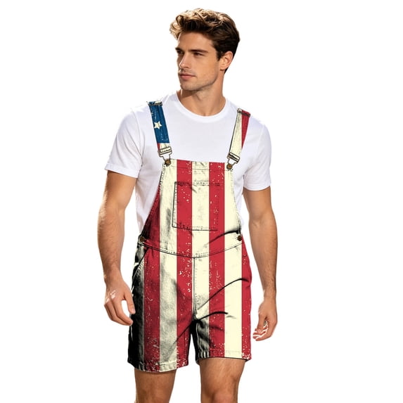 American Flag Overalls Men Shorts Loose Fit Patriotic Bibs Coveralls ...