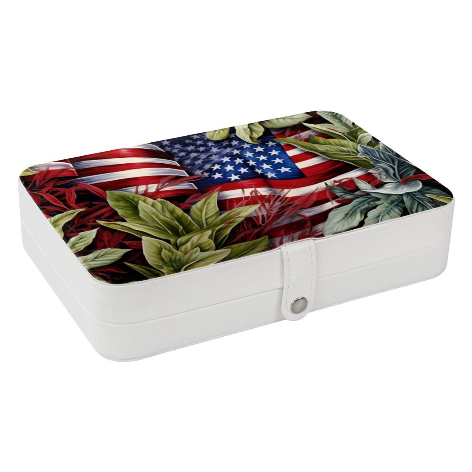 American Flag PU Leather Jewelry Display Organizer Box with Removable ...